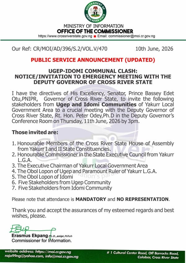 Public Service Announcements:Ugep-Idomi Communal Clash: Notice ...